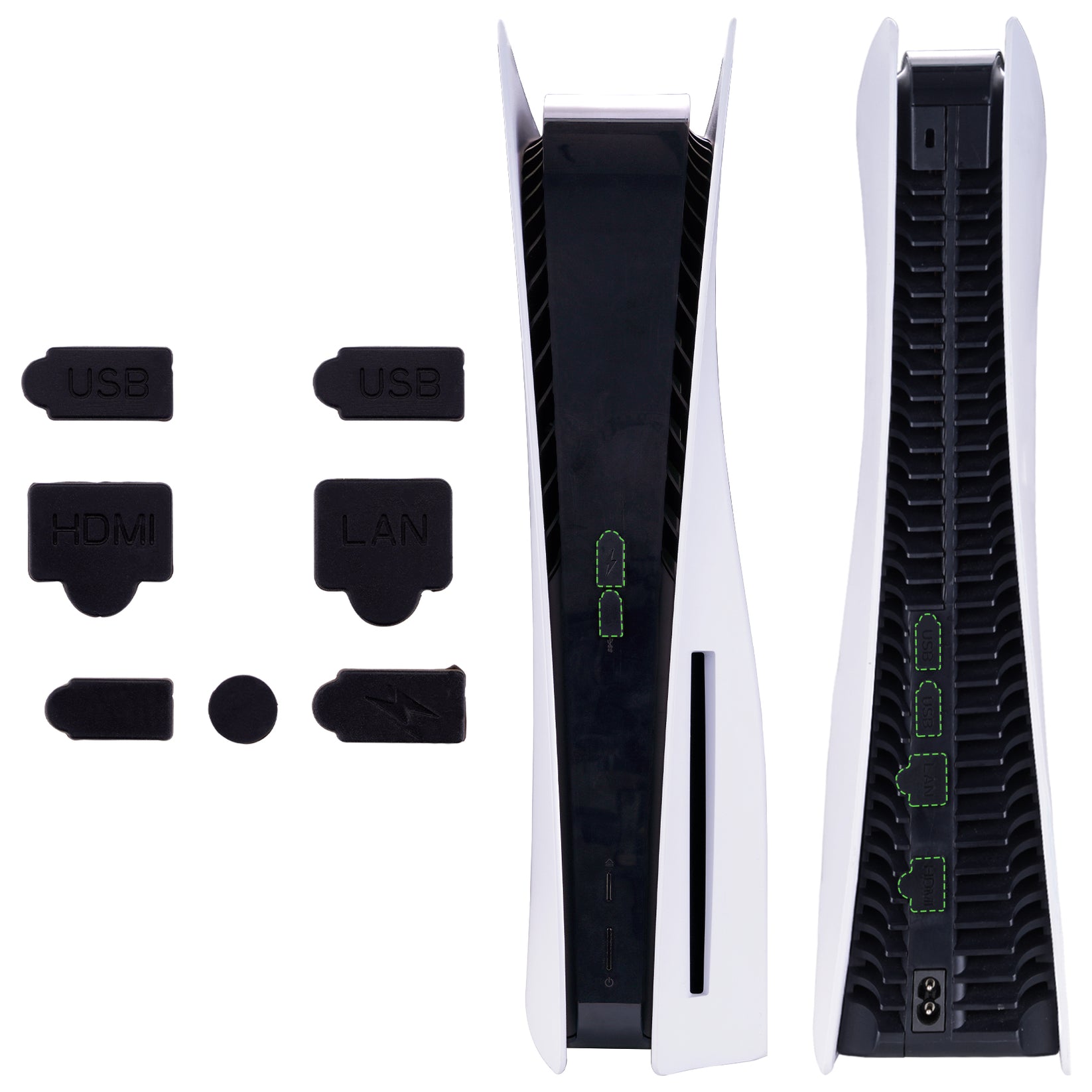 PlayVital PS5 Console Black Silicone Dust Plug Set, USB HDMI Interface ...